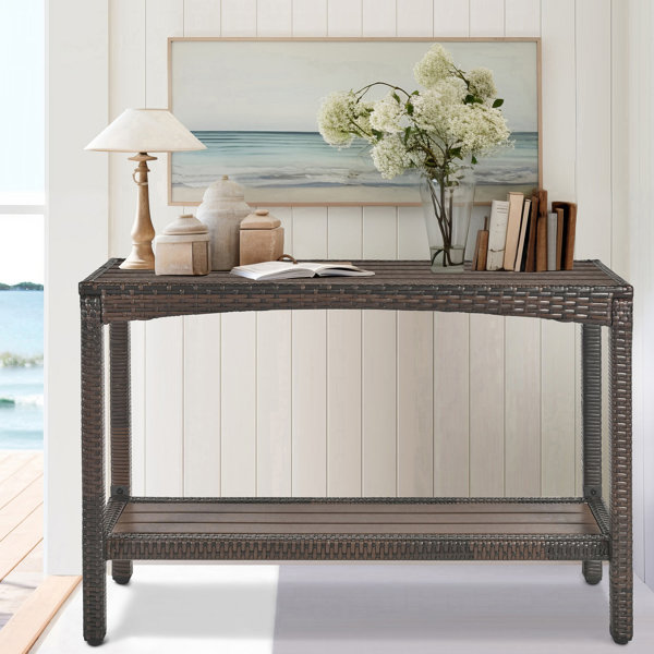 Lark Manor™ Outdoor Console Table Patio Buffet Bar Storage Organizer 45" Long Wicker Sofa ...
